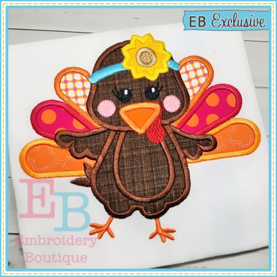 Sunflower Turkey Applique, INSTANT DOWNLOAD, Multiple Sizes & Formats ...