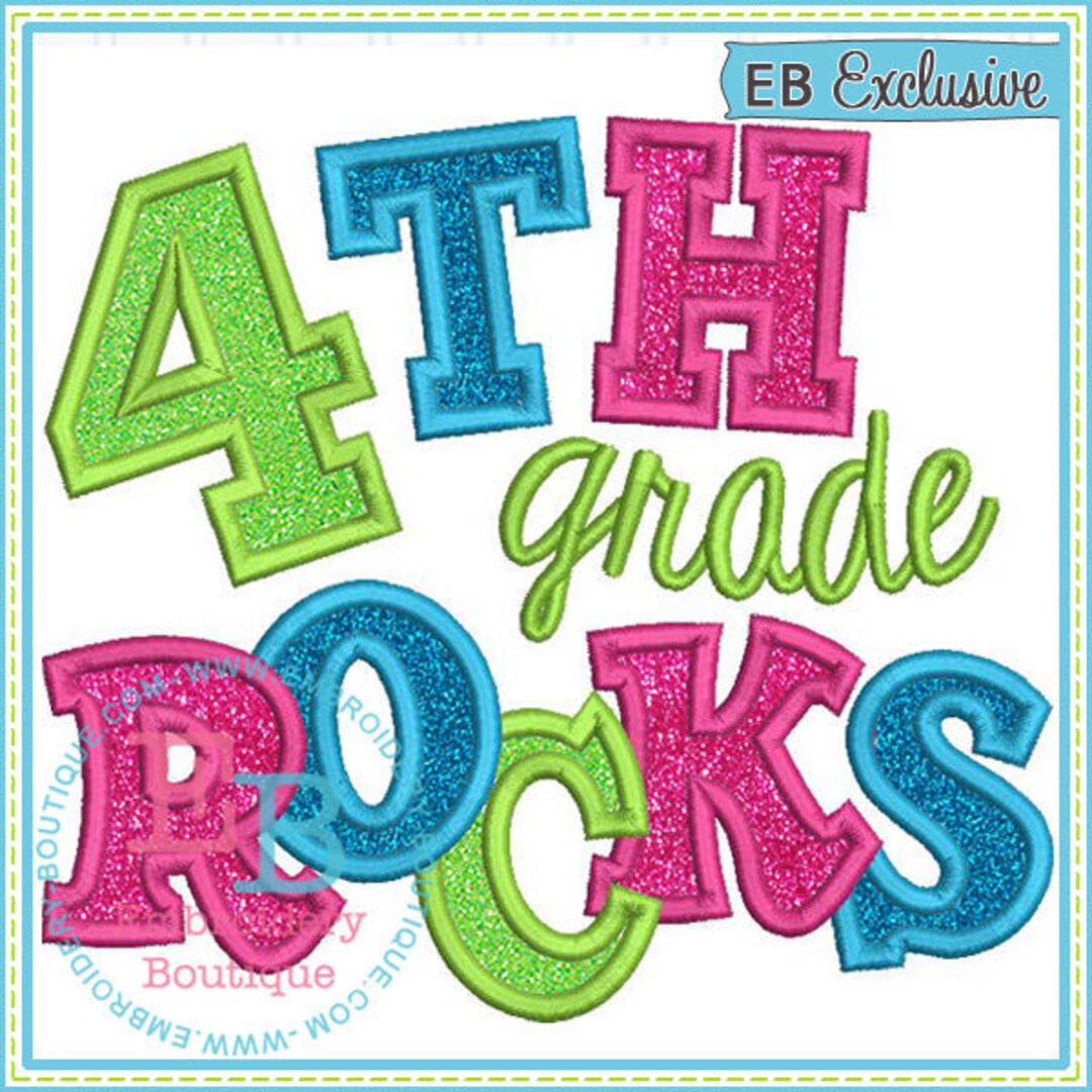 Fourth Grade Rocks 2 Applique, INSTANT DOWNLOAD, Multiple Sizes ...