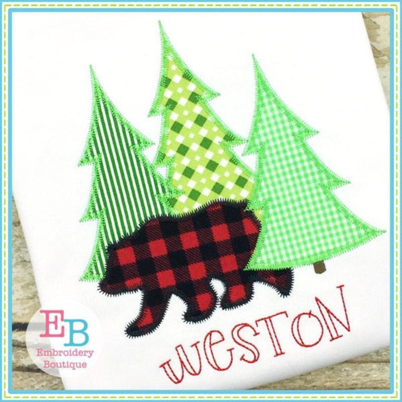 Bear Trees Zigzag Applique: Machine Embroidery Digital File (instant ...