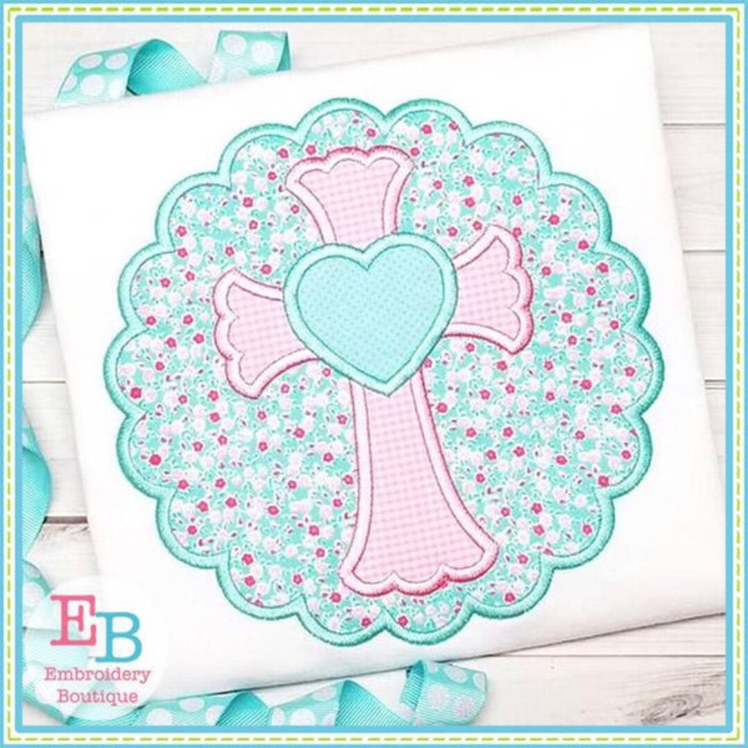 Scalloped Cross With Heart Satin Applique, INSTANT DOWNLOAD, Multiple ...