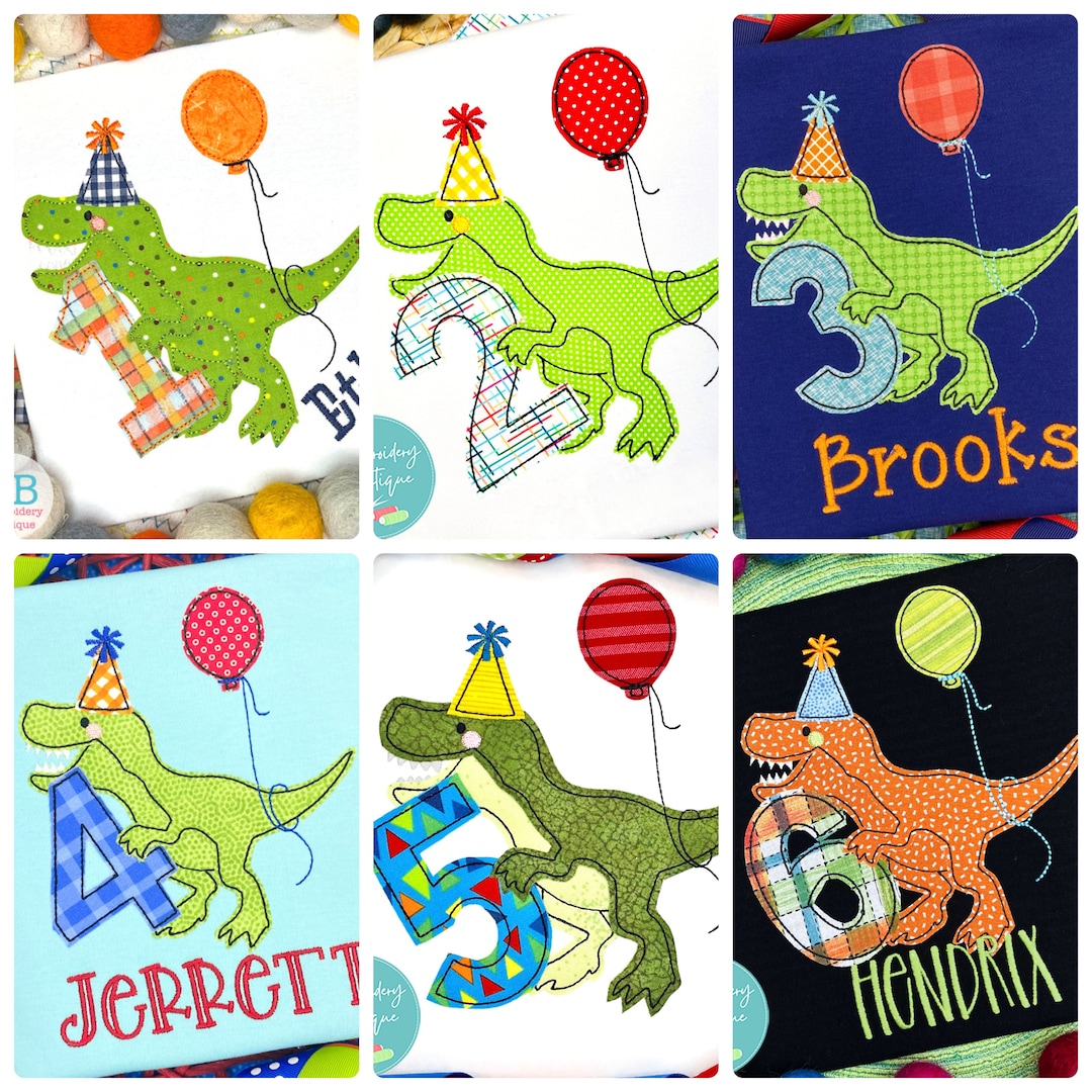 Dinosaur Birthday Applique Number Set: Machine Embroidery File (instant ...