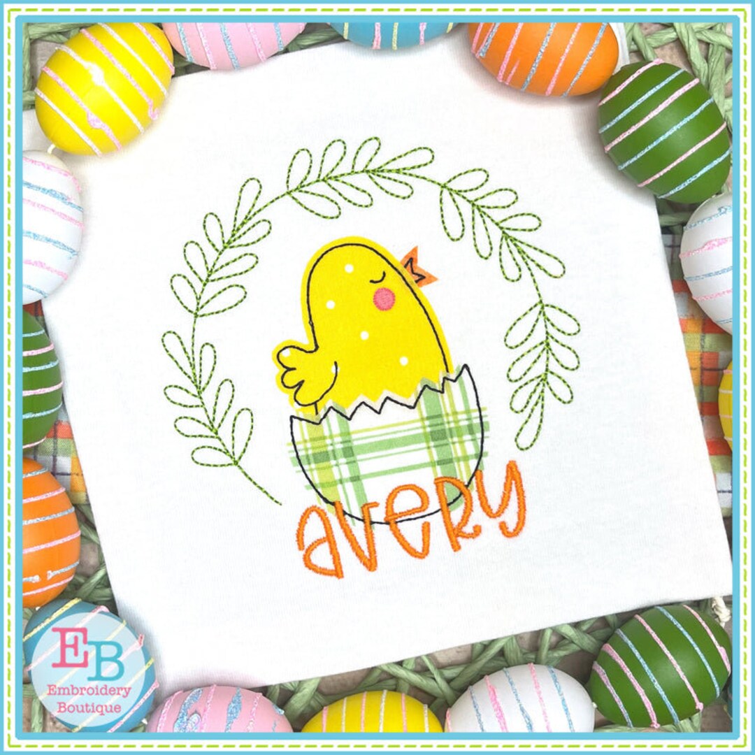 Chick Egg Leaves Bean Stitch Applique, INSTANT DOWNLOAD, Multiple Sizes ...