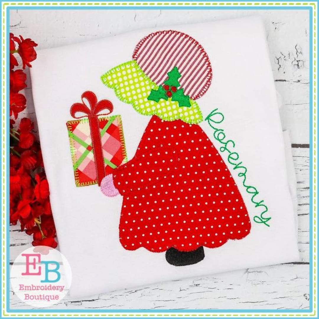 Bonnet Girl Present Applique, INSTANT DOWNLOAD, Multiple Sizes ...