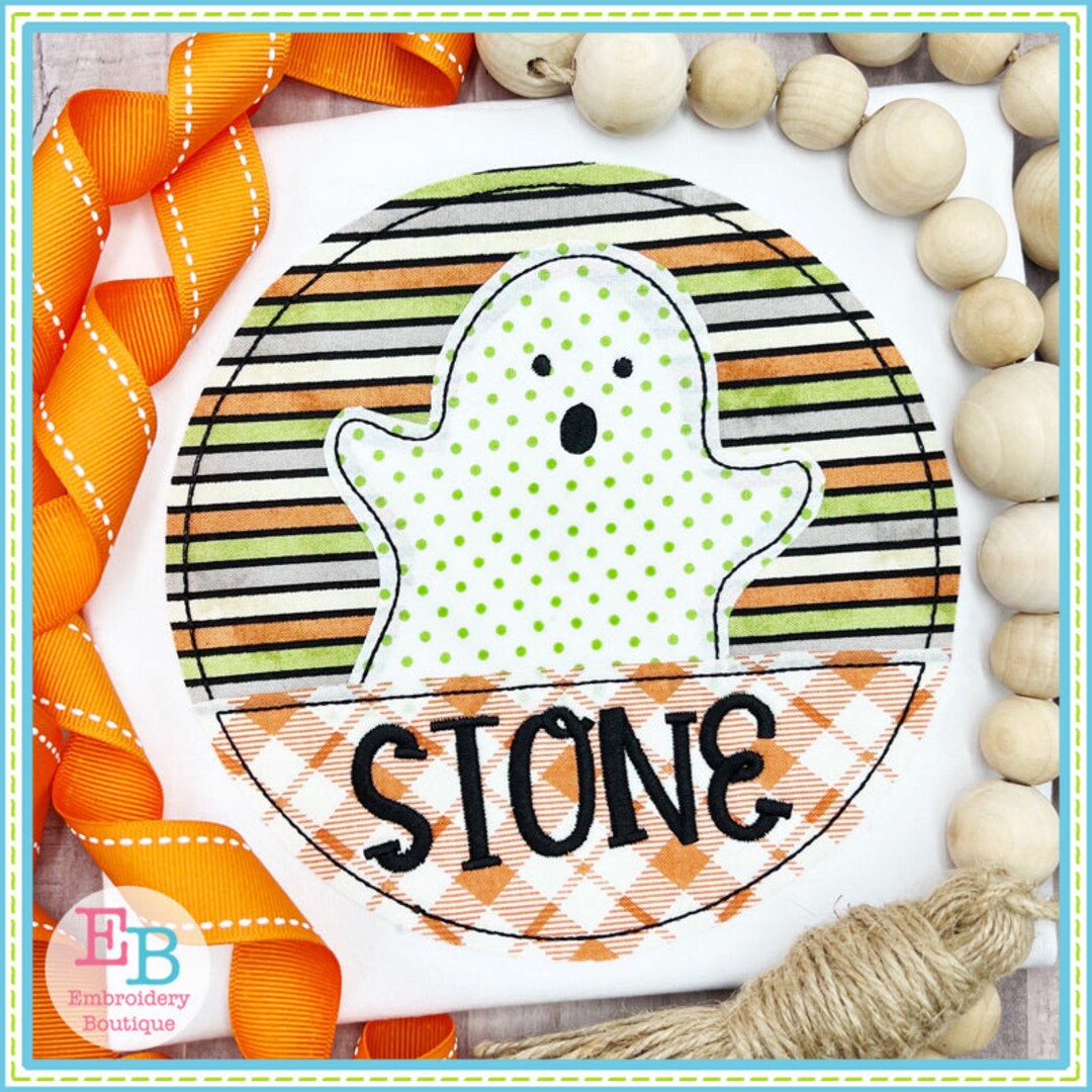 Ghost Applique Embroidery File: Split Bean Stitch Halloween Design ...