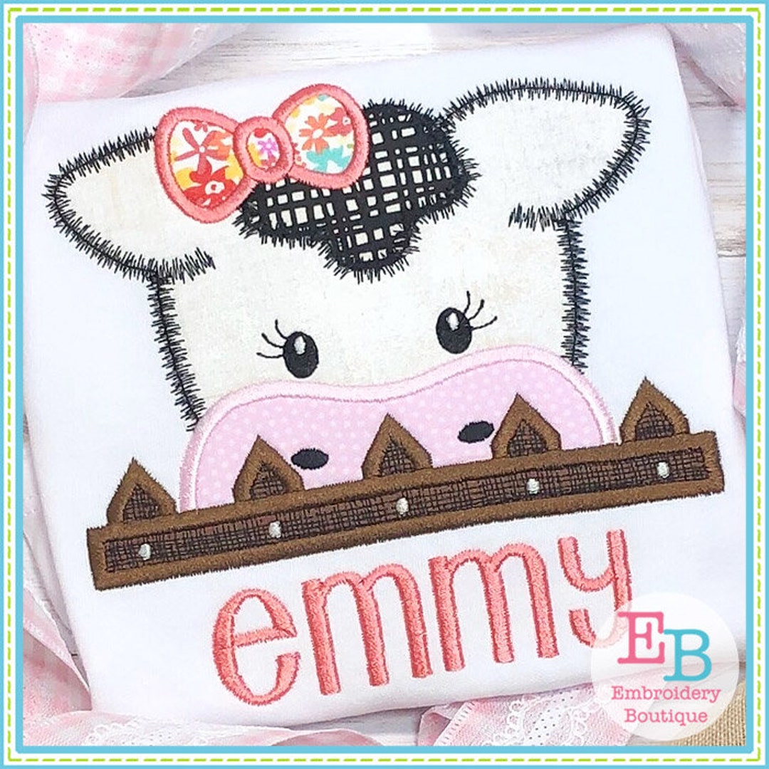 Cow Peeker Girl on Fence Applique, INSTANT DOWNLOAD, Multiple Sizes and ...