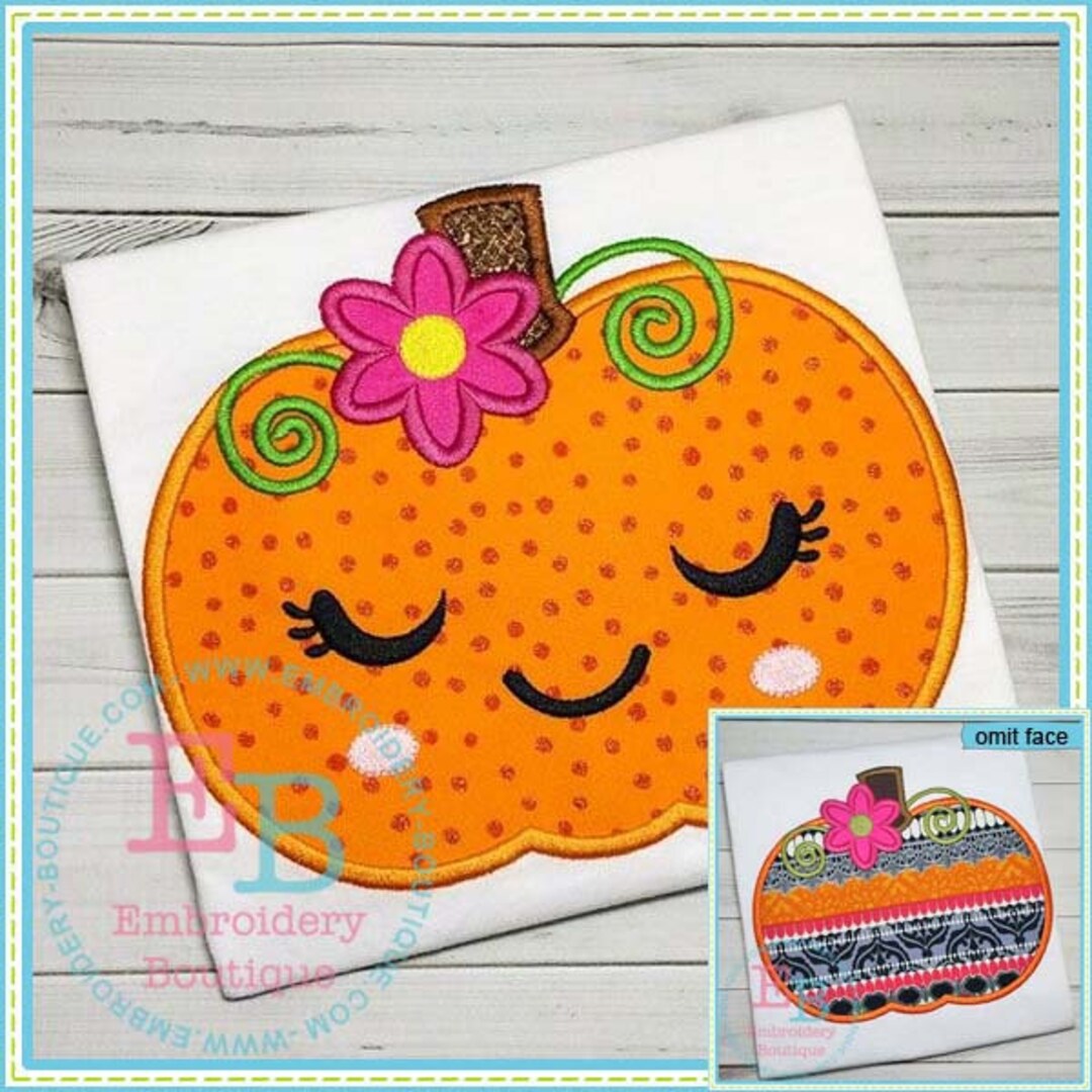 Sleepy Pumpkin Applique, INSTANT DOWNLOAD, Multiple Sizes & Formats ...
