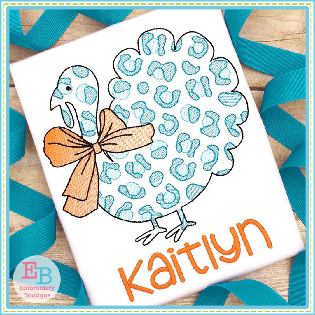 Cheetah Turkey Big Bow Embroidery Design: Thanksgiving Machine ...
