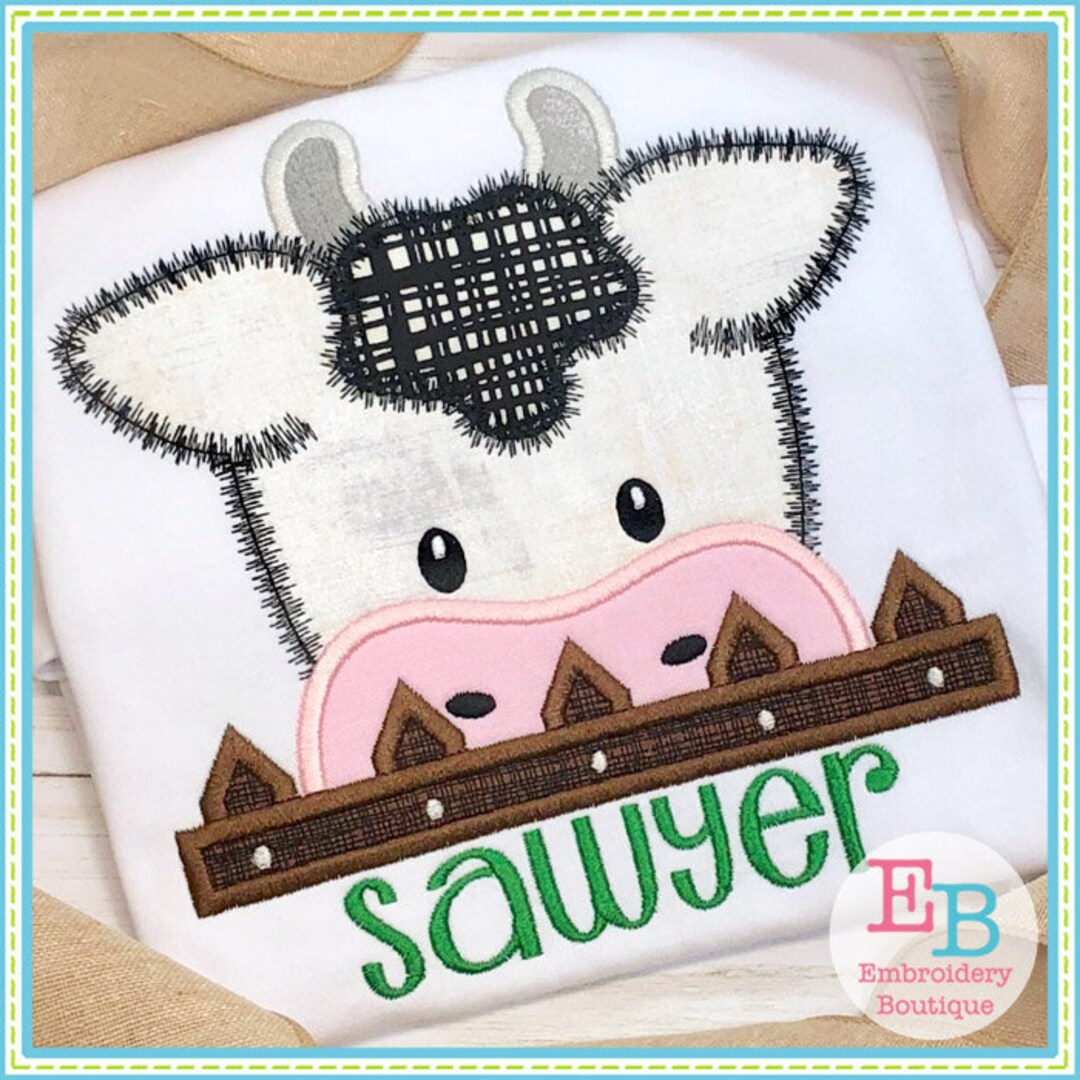 Cow Peeker Boy Applique: Fence Embroidery Design (PES, DST, EXP +) - Etsy