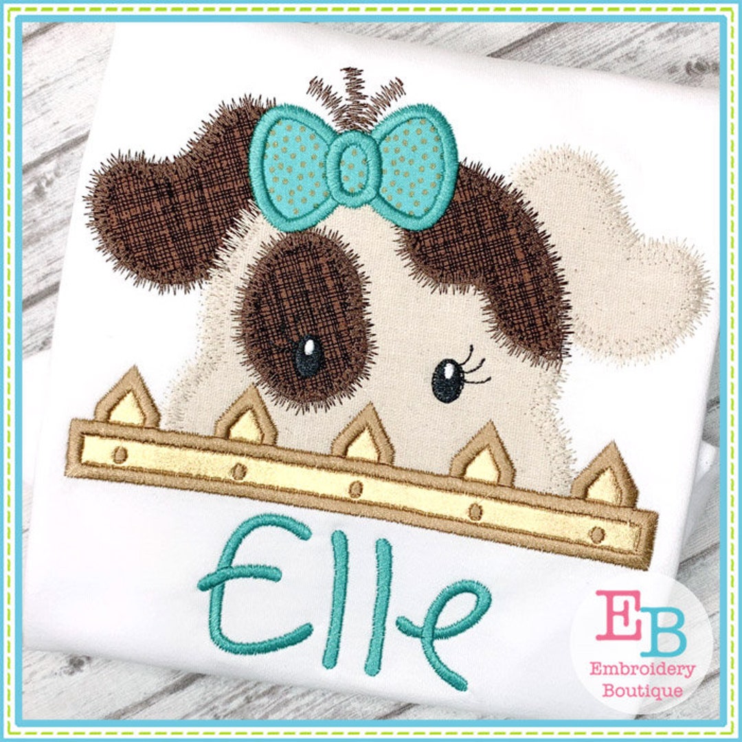 Dog Peeker Girl on Fence Applique, INSTANT DOWNLOAD, Multiple Sizes ...