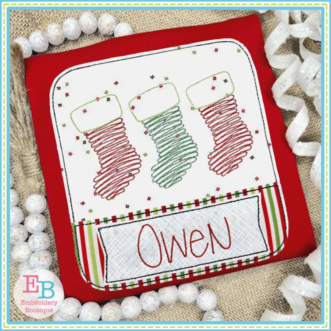 Scribble Stocking Applique Patch, INSTANT DOWNLOAD, Multiple Sizes ...