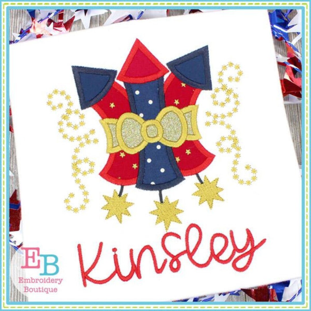 3 Fireworks With Bow Applique, 4th July Design, INSTANT DOWNLOAD ...