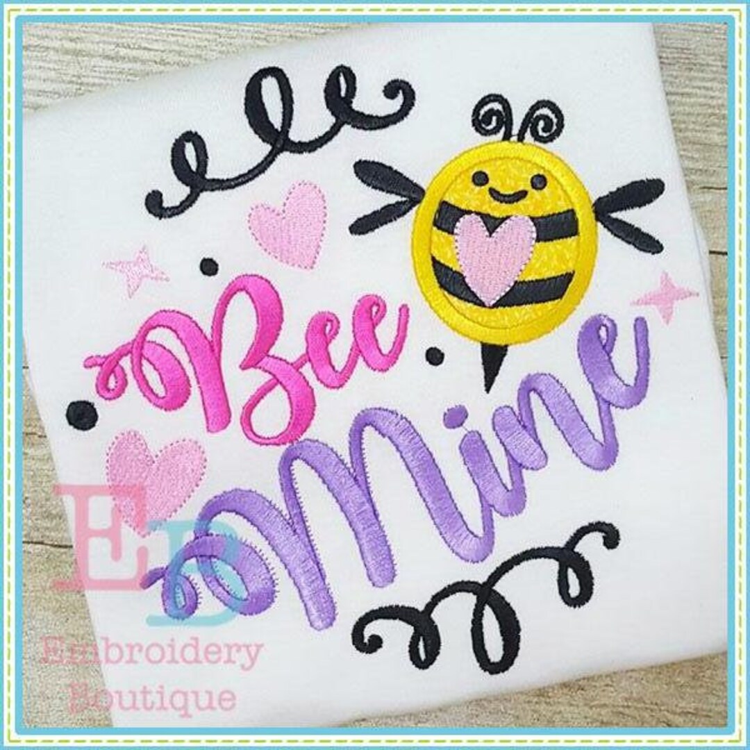 Bee Mine Applique: Valentine Embroidery Digital File (instant Download ...