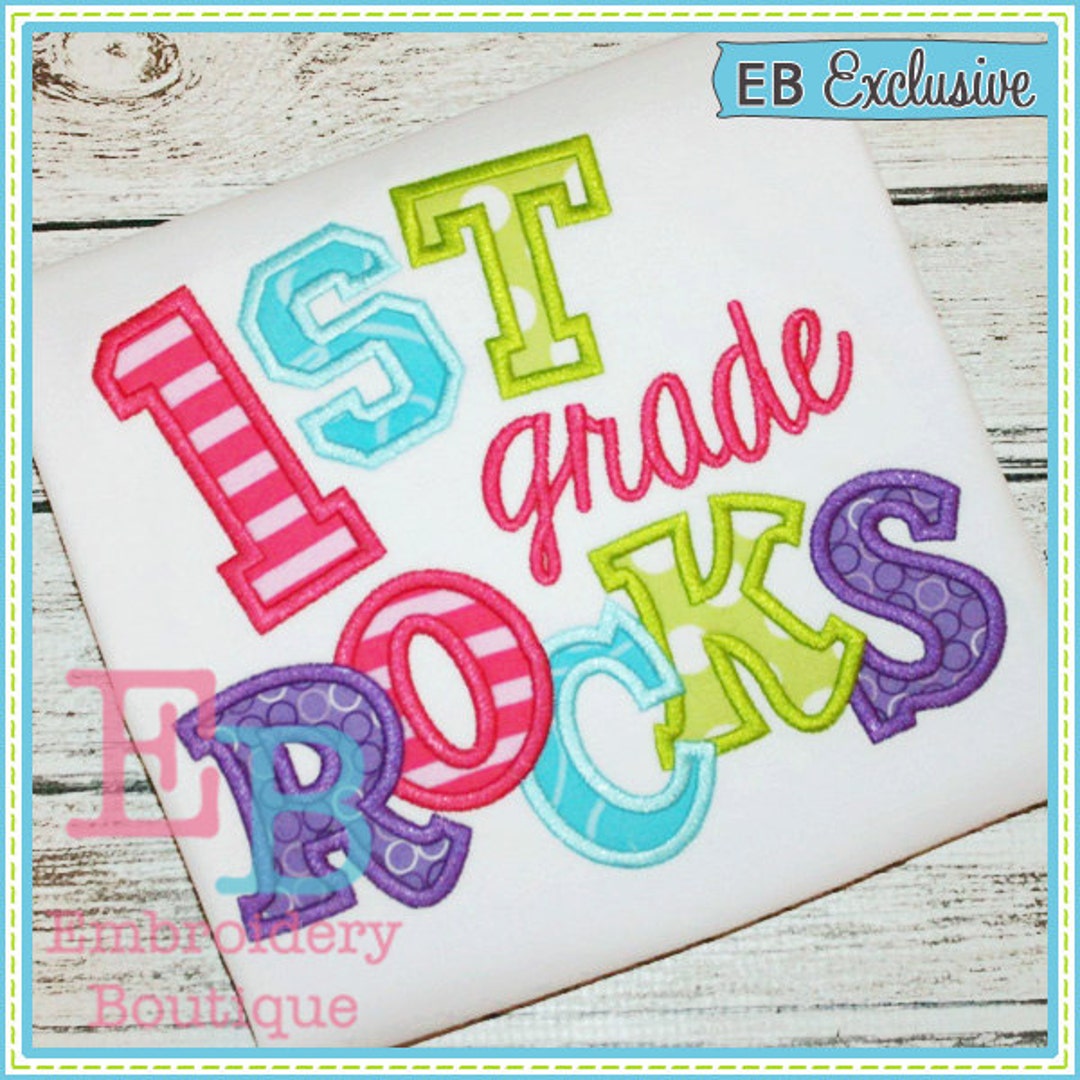 First Grade Rocks Applique Design, INSTANT DOWNLOAD, Multiple Sizes ...