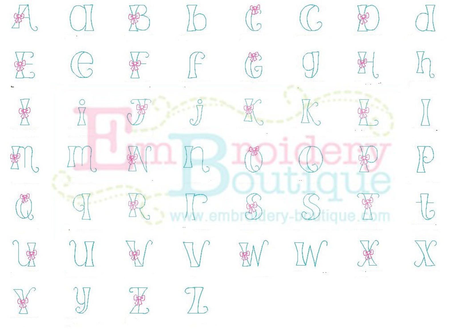 Bow Embroidery Alphabet Font INSTANT DOWNLOAD Multiple Sizes - Etsy