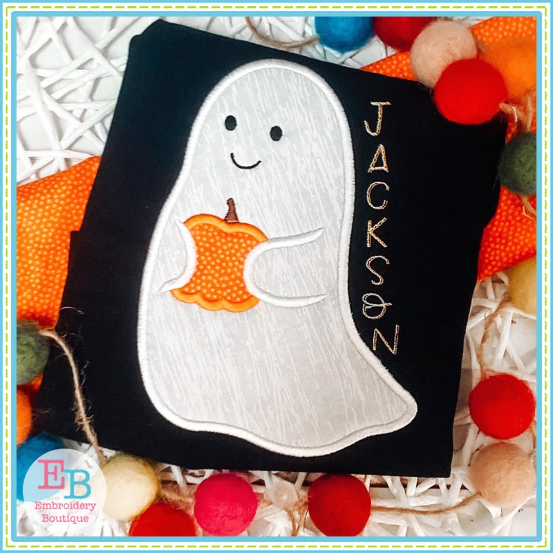 Ghost With Pumpkin Satin Stitch Applique, INSTANT DOWNLOAD, Multiple ...