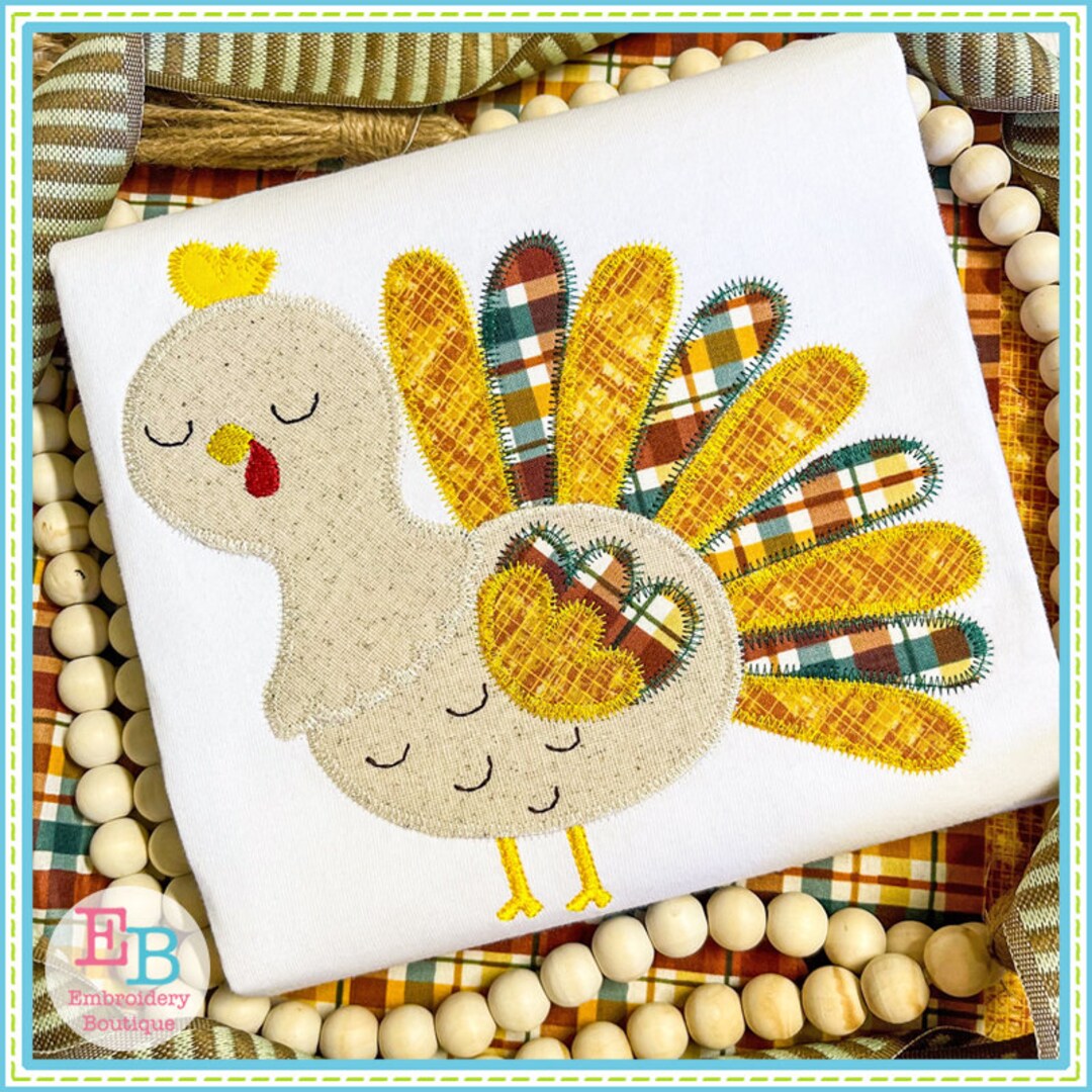 Boy Turkey Zigzag Applique Design: Thanksgiving Embroidery File ...