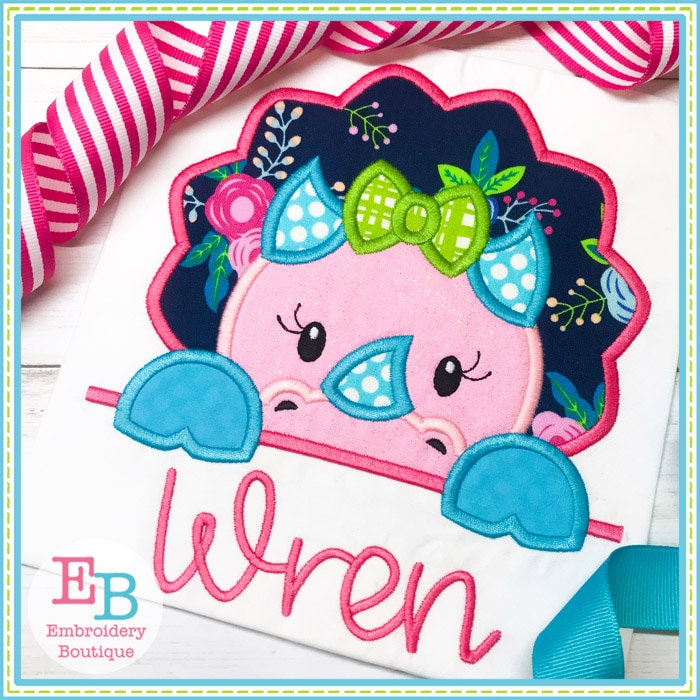 Triceratops Girl Peeker Applique: Machine Embroidery Digital File ...