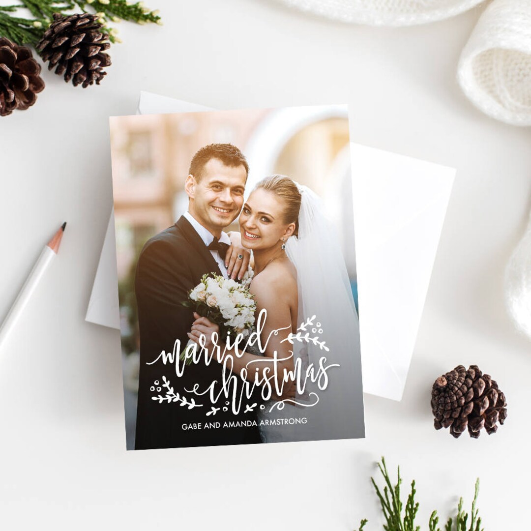 Printable Christmas Card Template, Married Christmas Photo Card ...