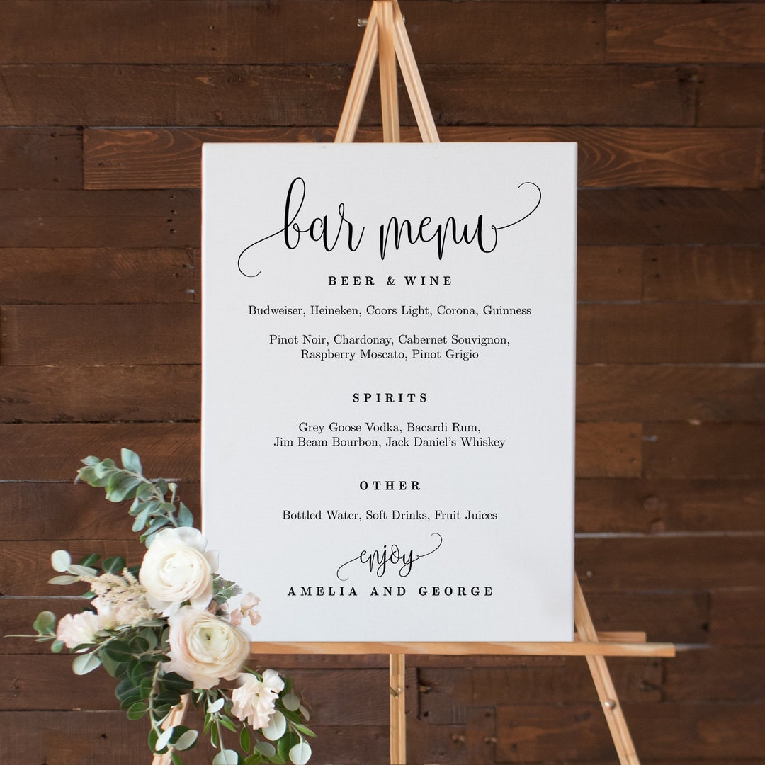 Wedding Bar Menu Sign - Editable Canva Template - Printable Bar Sign, 2 ...