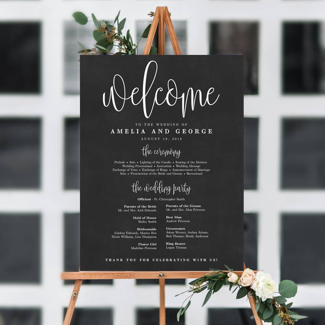 3 Sizes Wedding Program Sign Poster - Faux Chalkboard Wedding Sign ...