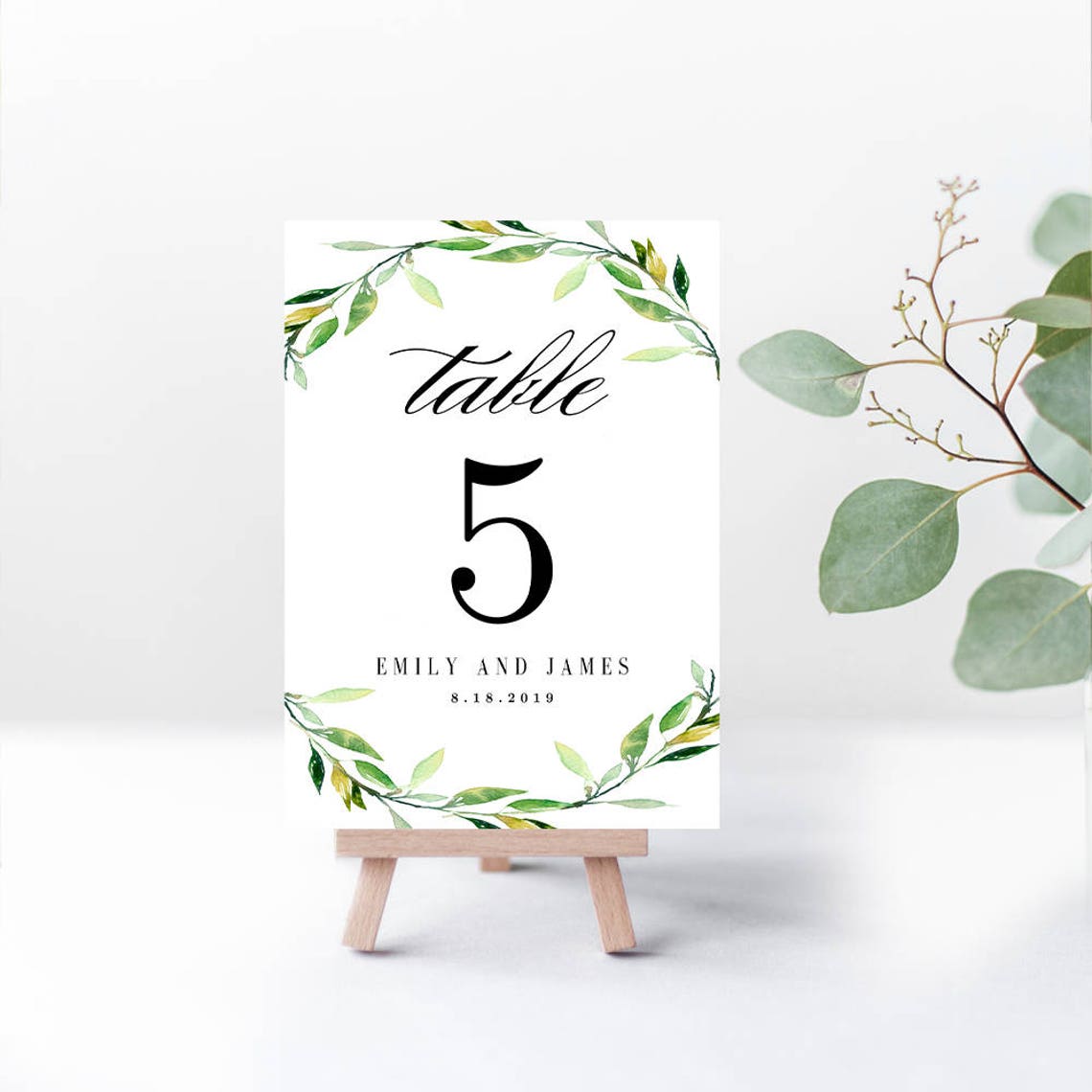 Green Foliage Printable Table Number Card Editable Template - Etsy