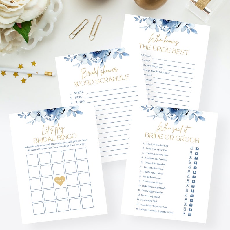 Bridal Shower Games Bundle – Something Blue, Bingo, Word Scramble ...