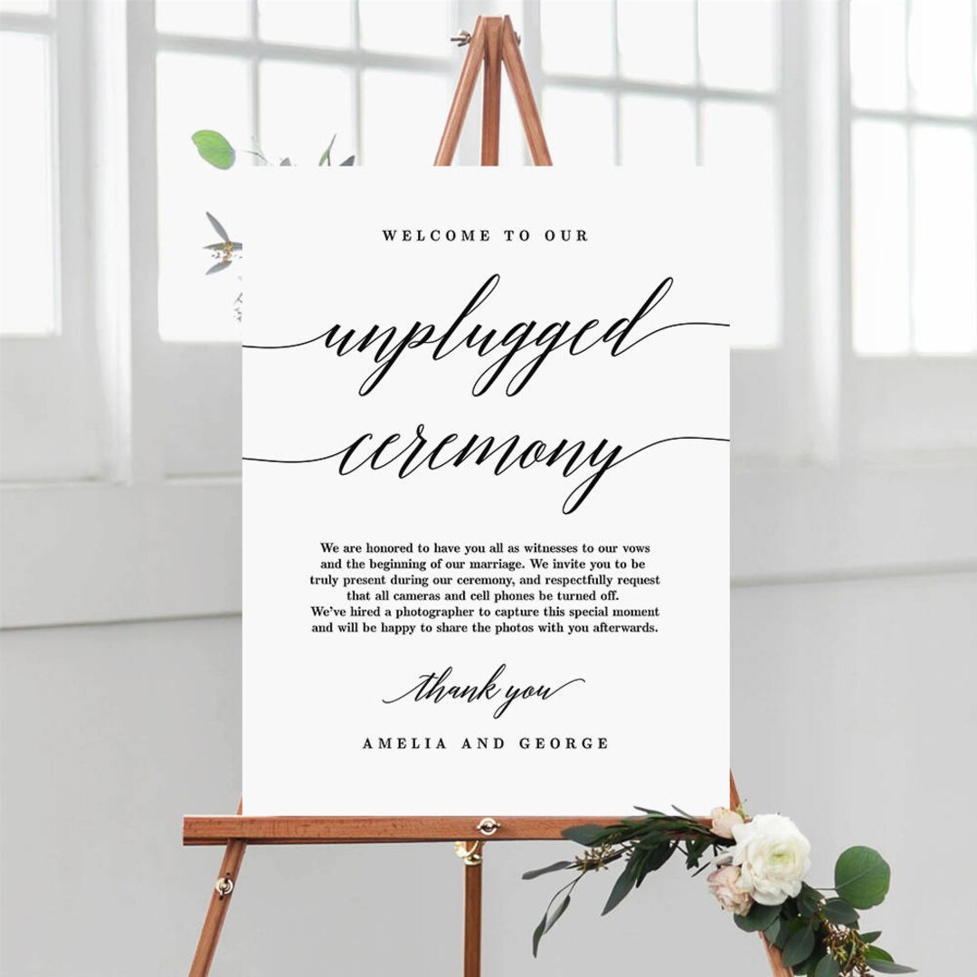 Unplugged Ceremony Wedding Sign - Editable Canva Template Instant ...
