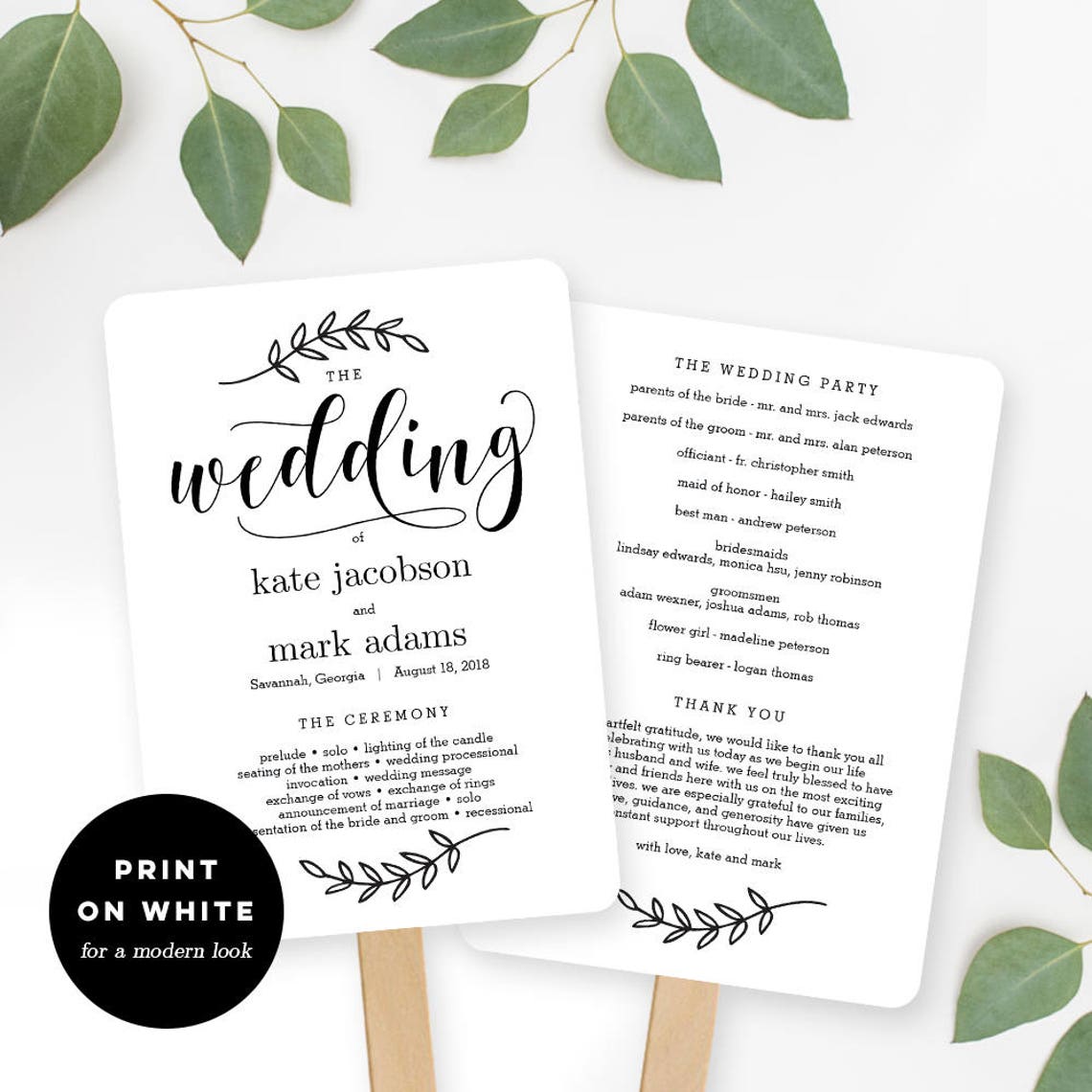 Wedding Program Fan or Flat Double-sided Program Templates - Etsy
