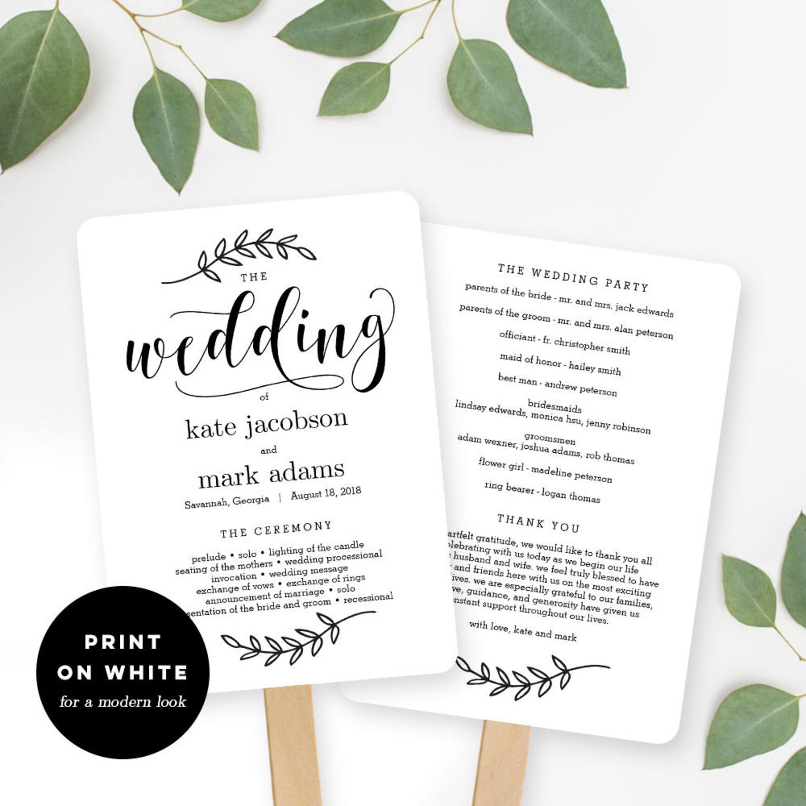 Wedding Program Fan or Flat Double-sided Program Templates - Etsy