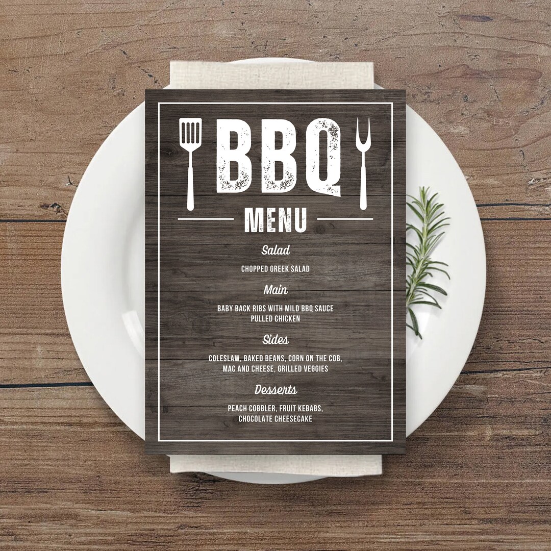 Printable Rustic BBQ Party Menu - Cookout Party Menu DIY Canva Template ...