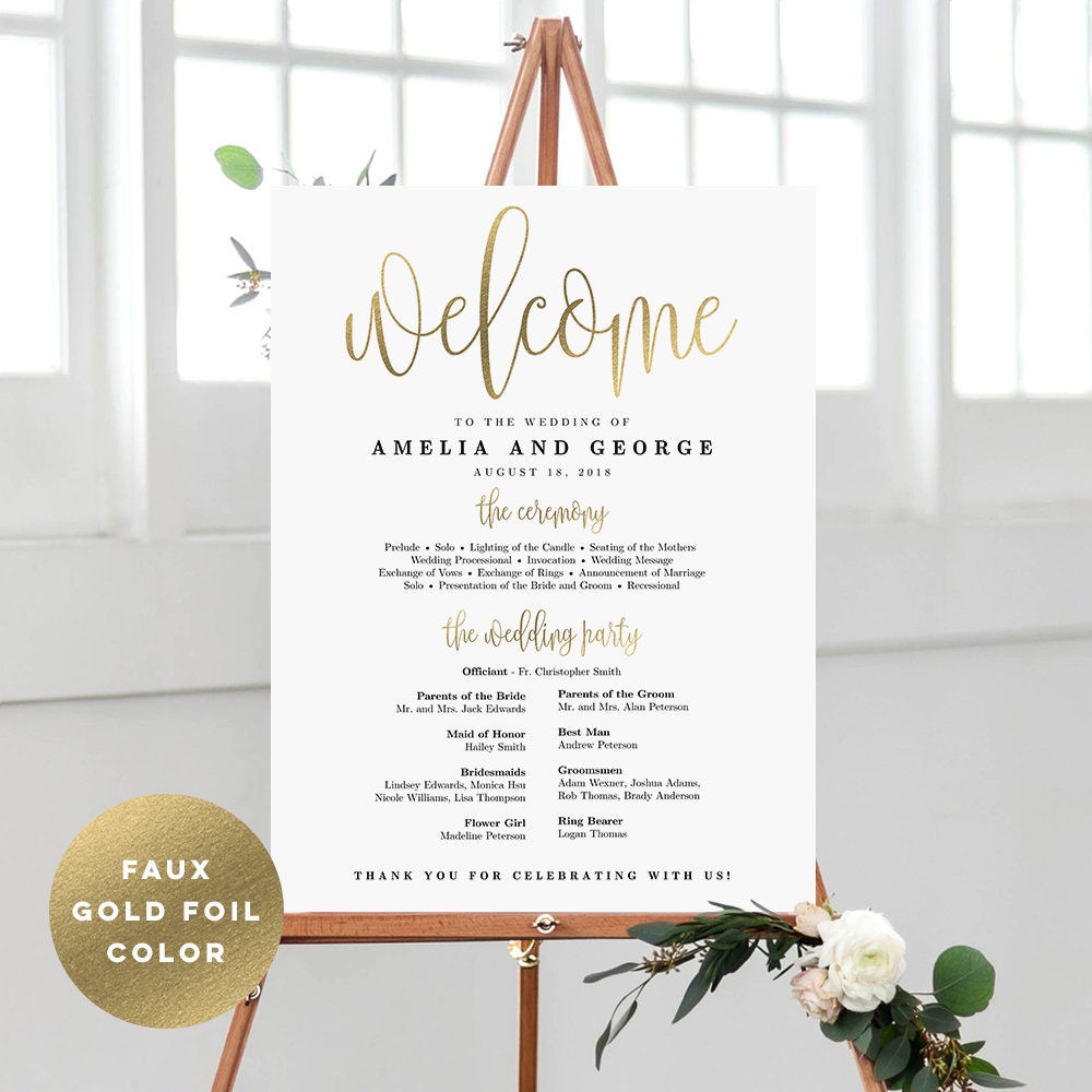 Faux Gold Foil Wedding Program Sign Poster Modern Wedding | Etsy