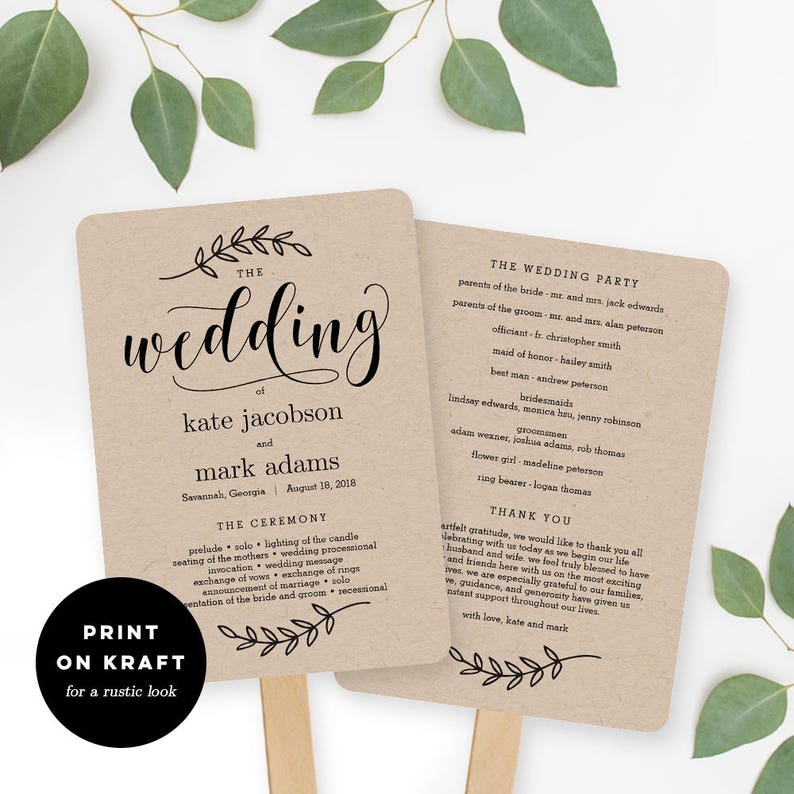 Wedding Program Fan or Flat Double-sided Program Templates - Etsy