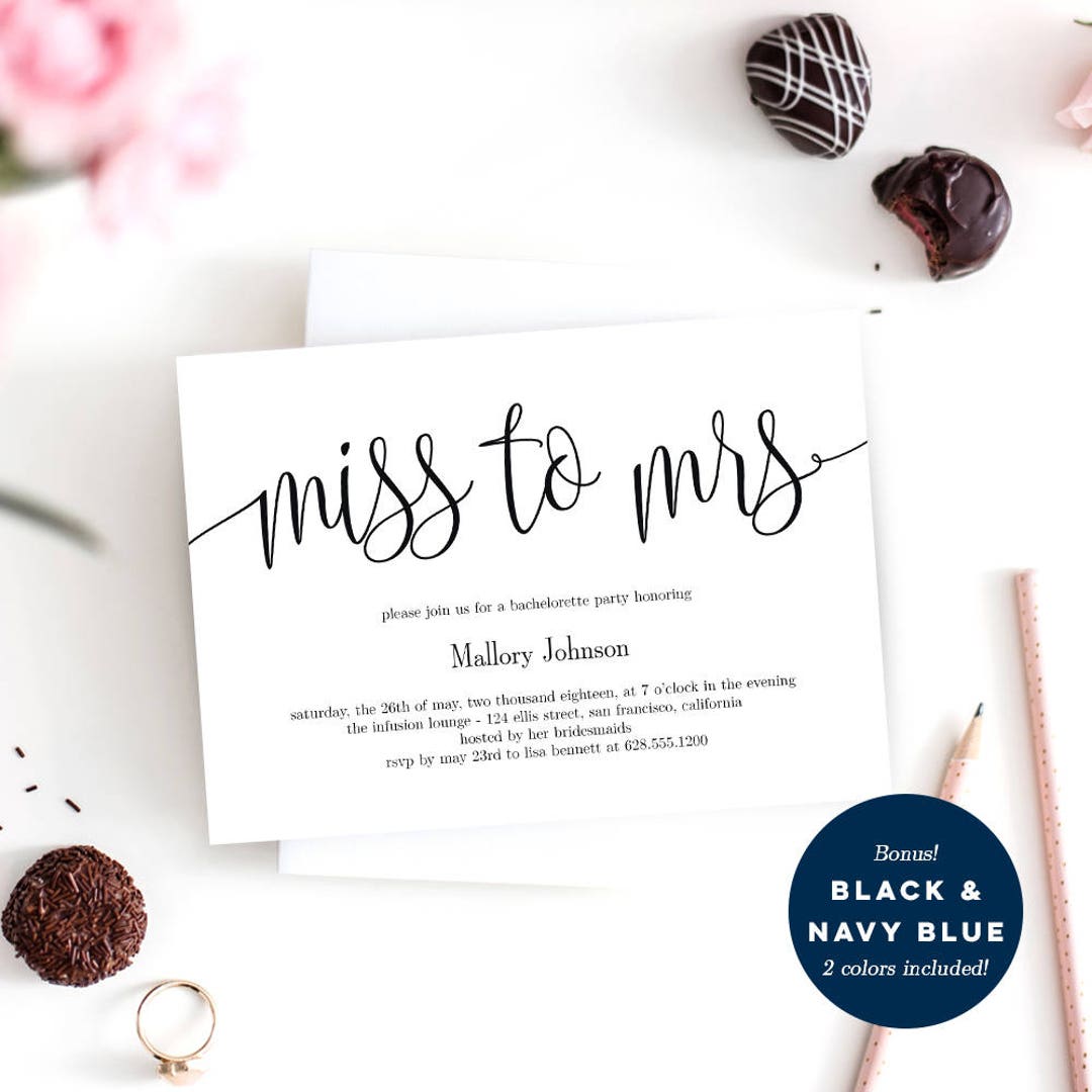 Miss to Mrs Bachelorette Party or Bridal Shower Invitation Template ...
