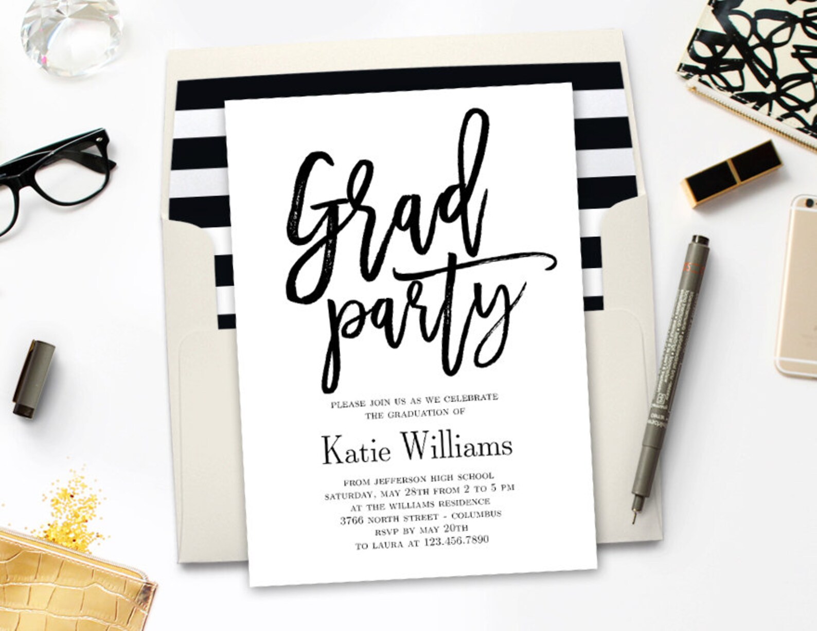 Printable Graduation Party Invitation BRUSHED With Bonus - Etsy