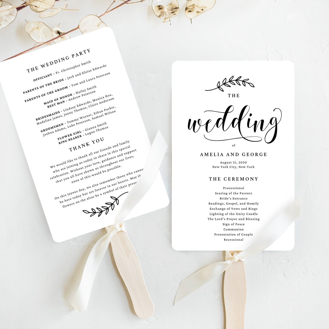 Wedding Program Fan or Flat Double-sided Program Templates - Printable ...