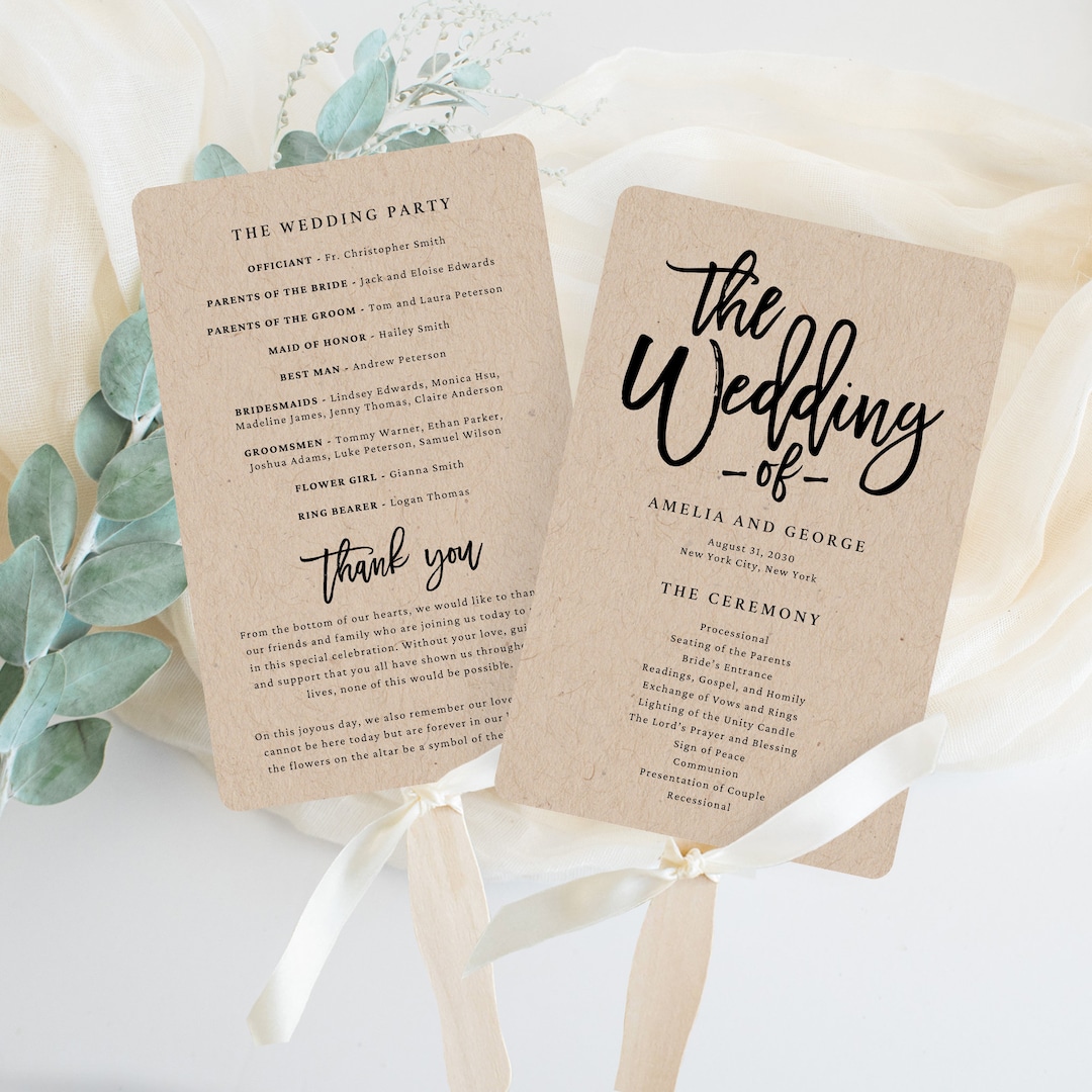 Wedding Program Fan Canva Template - Printable Program Fans Instant ...