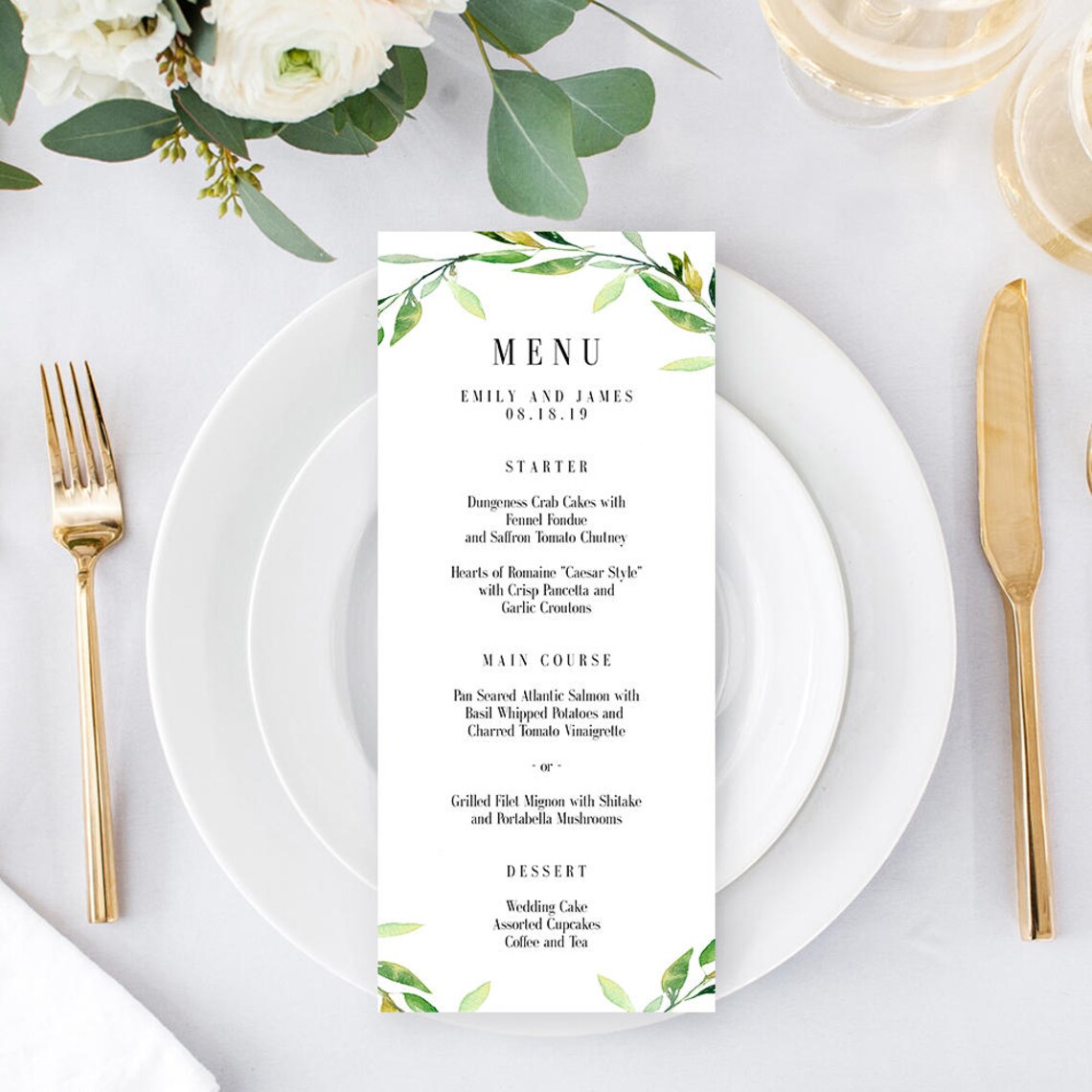 Wedding Menu Card Printable Menu Card Template Green - Etsy