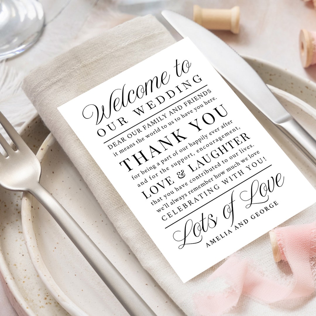 Personalized Wedding Welcome Cards - Fully Editable - Printable ...