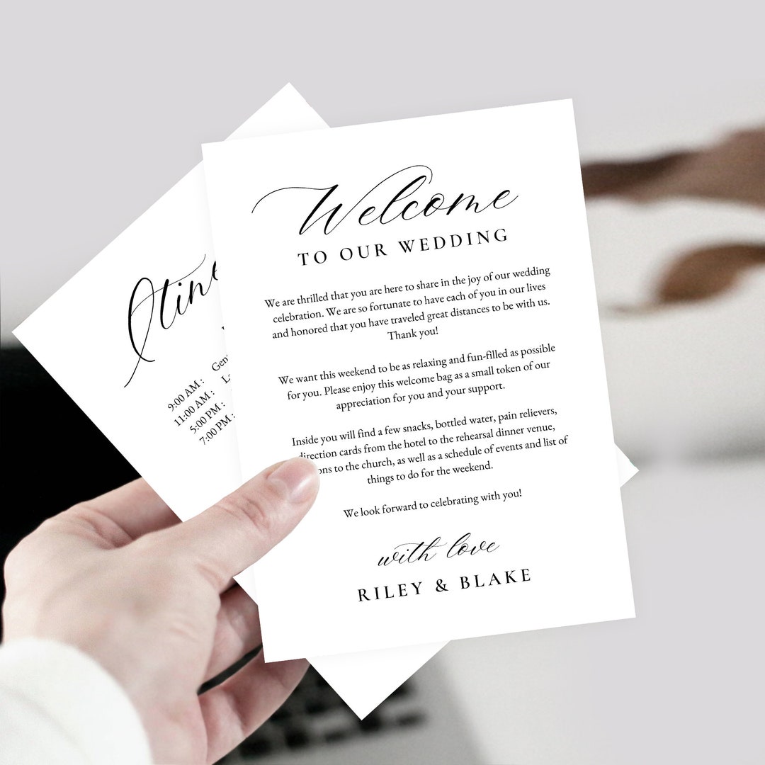 Editable Wedding Welcome Card Template – Canva Itinerary (instant ...