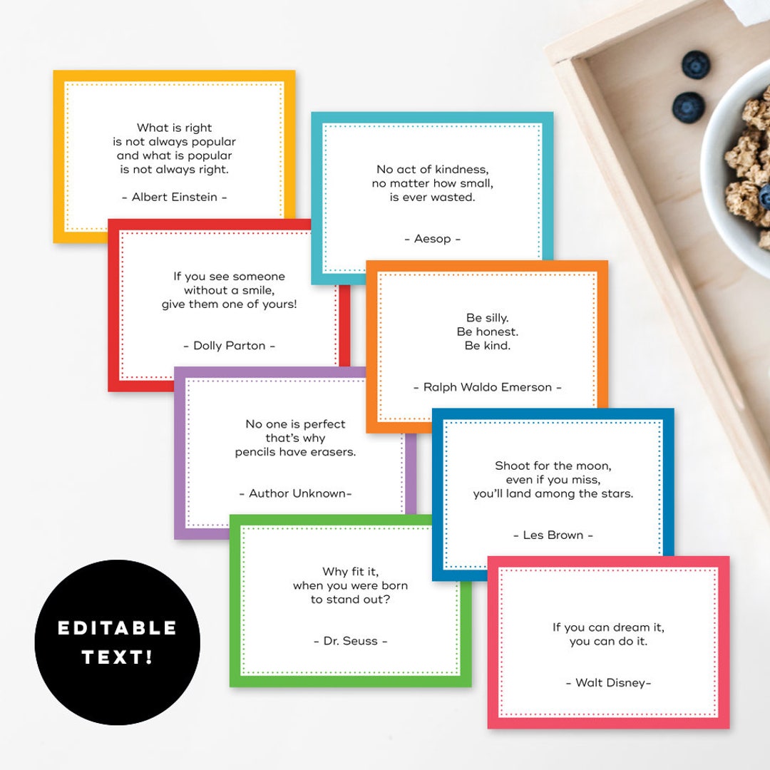 Editable Note Cards Template Great for Lunch Box Notes, Quotes, Jokes ...
