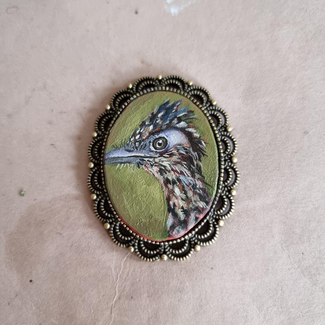 Roadrunner Portrait Miniature 1.6x1.18" Vintage Style Framed Oil Bird ...