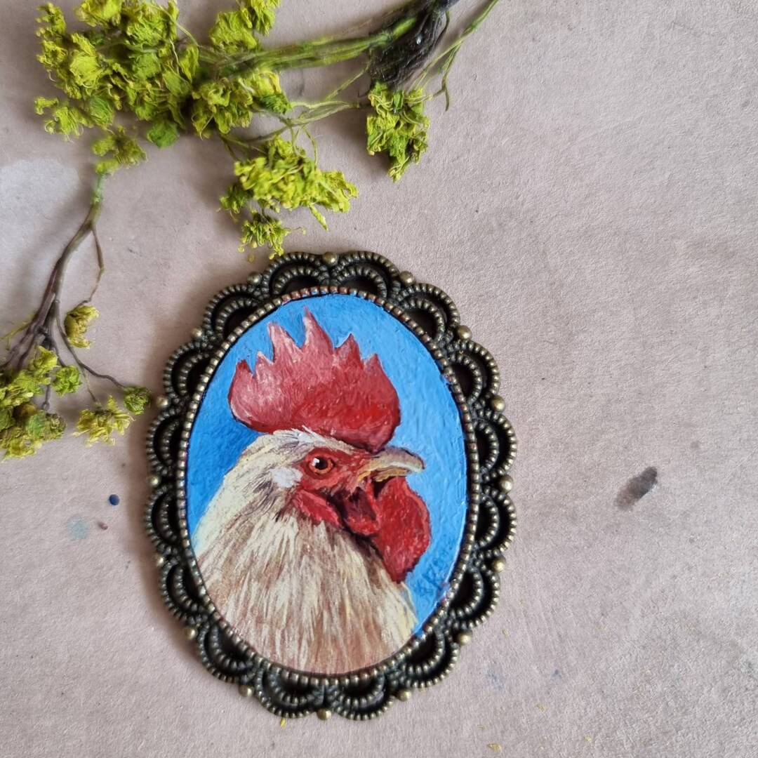 Tiny Rooster Portrait 1.6x1.18 Original Miniature Framed Oil Painting ...