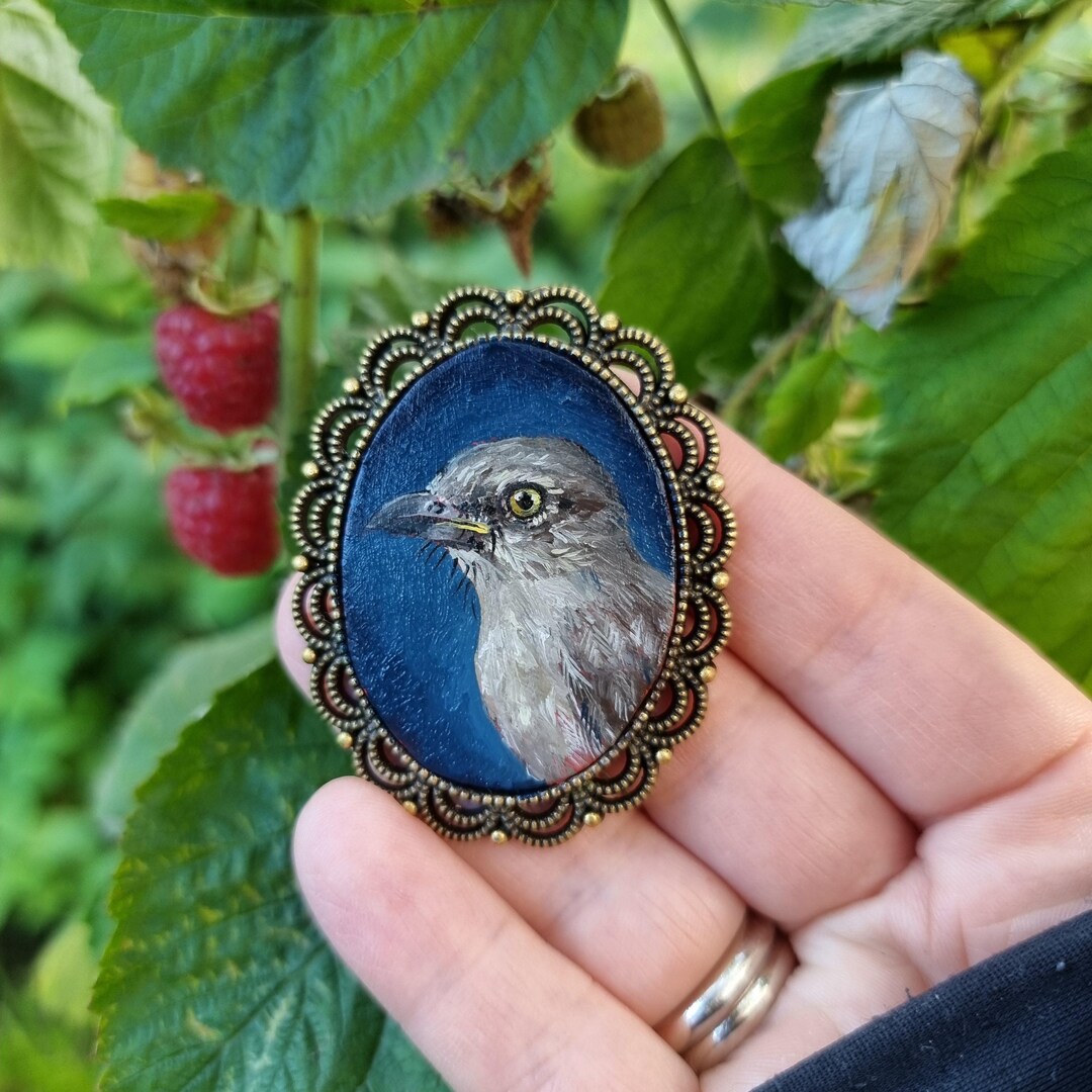 Mockingbird Portrait Miniature 1.6x1.18" in Vintage Style Frame Bird ...