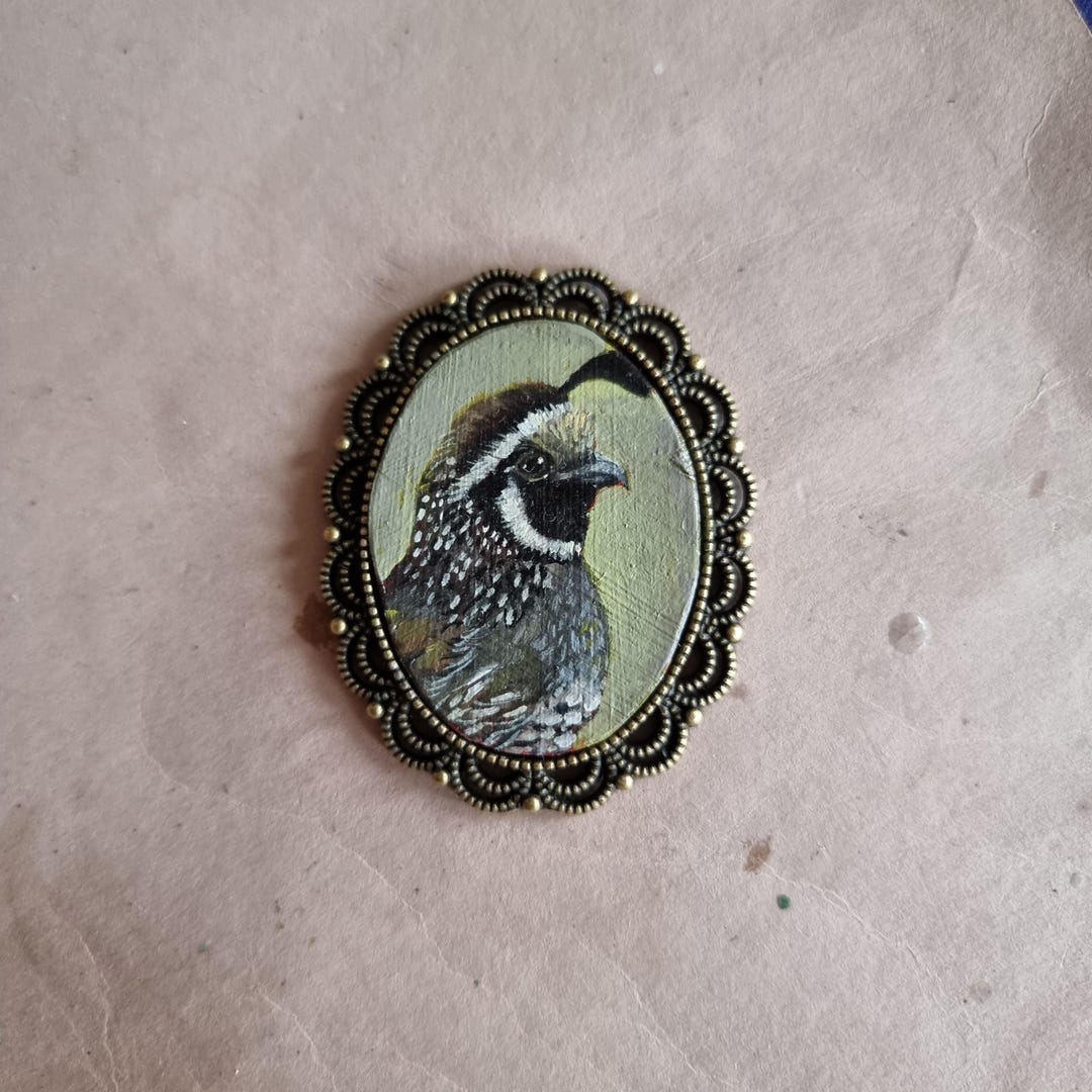 Quail Portrait Miniature 1.6x1.18" Vintage Style Frame Oil Bird ...