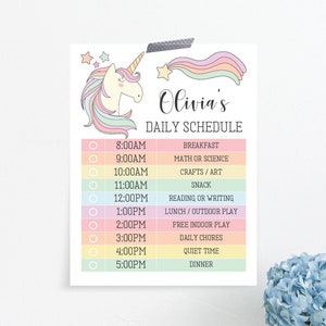 Editable Daily Schedule for Kids Unicorn Daily Routine Kid's Schedule ...