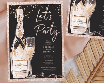Editable Champagne Birthday Invitation Template Digital - Etsy