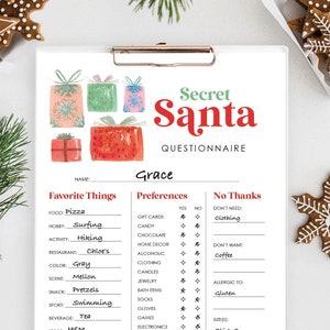 Printable Retro Secret Santa Gift Exchange Questionnaire, Christmas ...