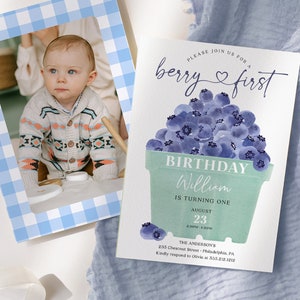 Berry First Birthday Invite Template, Blueberry 1st Birthday Invitation ...