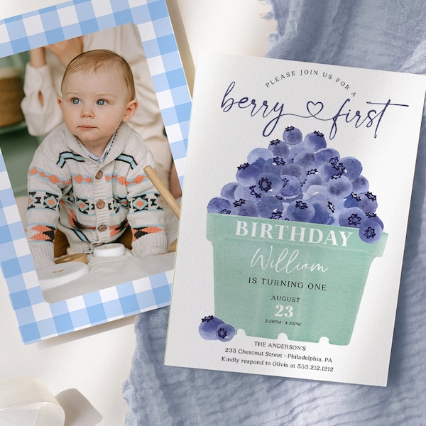 Blueberry 1st Birthday Invitation - Etsy