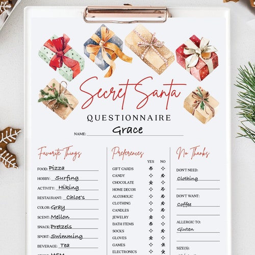 Printable Secret Santa Gift Exchange Questionnaire for - Etsy